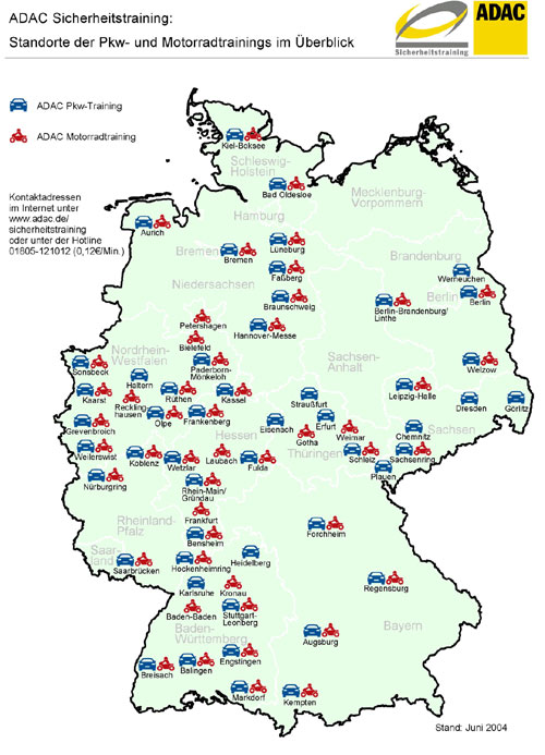 Infogramm: ADAC-Standorte für Fahrsicherheitstrainings (Bild 1 von 2 ...